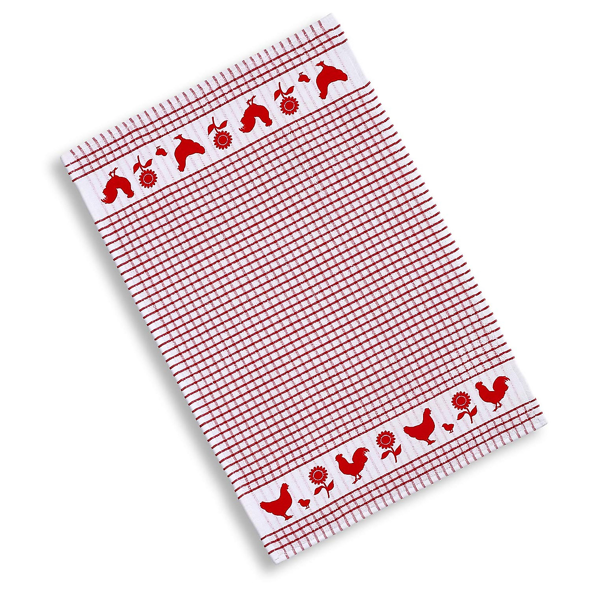 Cackleberry Home Backyard Chickens Windowpane Check Cotton Terrycloth Kitchen Towels, Set of 4 (Red)