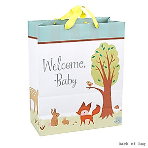 Hallmark 15" Extra Large Baby Gift Bag with Tissue Paper (Woodland Animals) for Baby Showers, New Parents and More