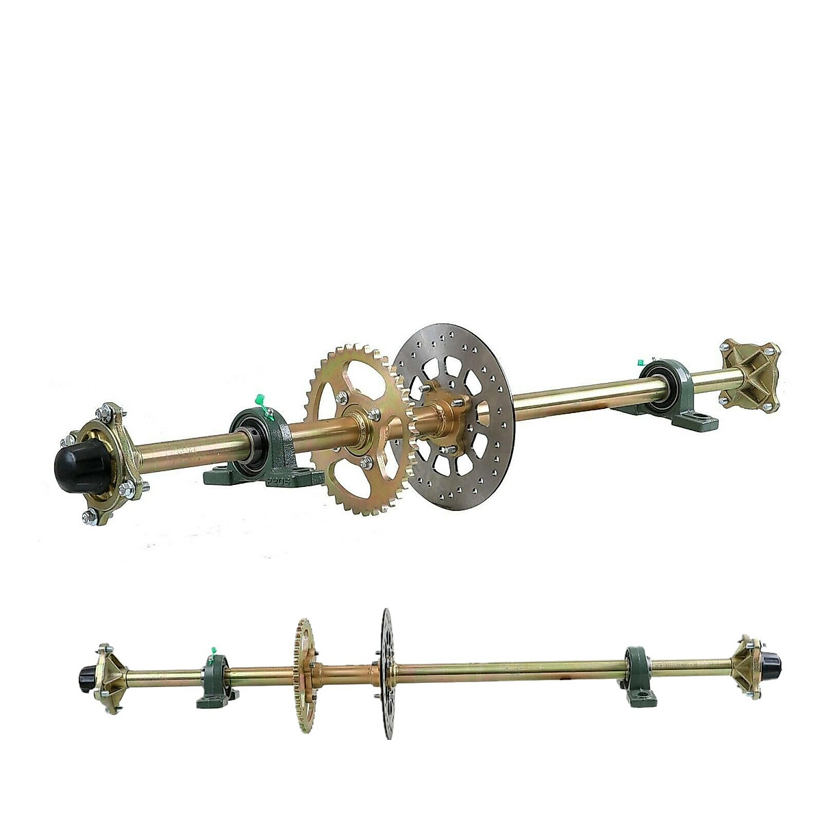 44" 1120mm Complete Rear Axle Kits for Gokart, 24T ATV Quad Go Kart Rear DIY Rebuild Live Axle Kit with 4 Bolt Wheel Hubs&Brake Disc&Sprocket&Pair Pillow Blocks