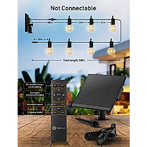 Brightown Solar String Lights Outdoor 58FT(48+10) with Remote Cable Ties and Hooks, G40 Patio Lights with 25 LED Shatterproof E12 Bulbs, 4 Light Modes, Dimmable Hanging Lights for Backyard Party Decor