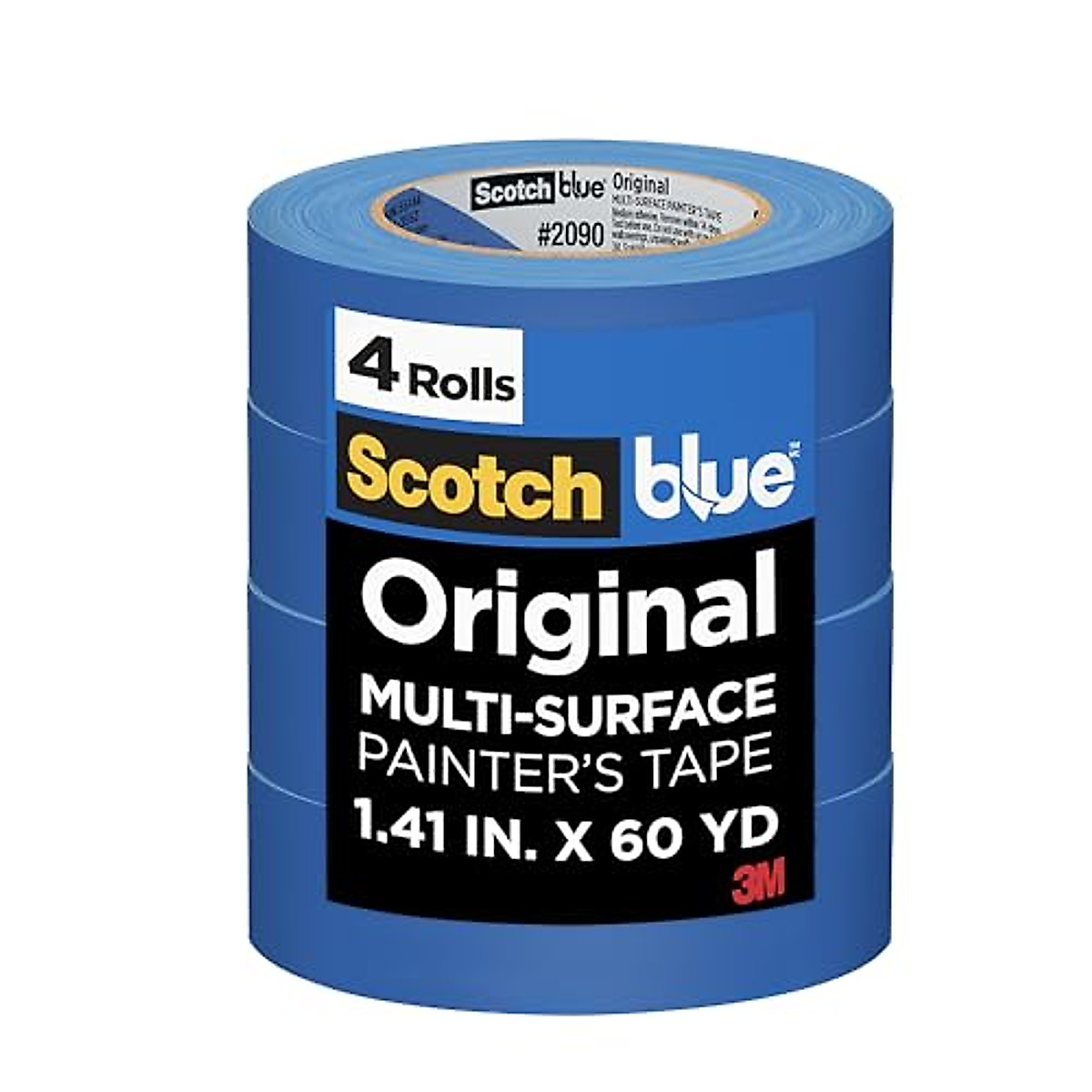ScotchBlue Original Multi-Surface Painter's Tape, 1.41 Inches x 60 Yards, 4 Rolls, Blue, Paint Tape Protects Surfaces and Removes Easily, Multi-Surface Painting Tape for Indoor and Outdoor Use