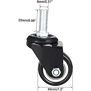 uoboeuq 1.5 Inch Swivel Caster Wheels PU 360 Degree Threaded Stem Caster Wheel M8 x 25mm, 330lb Total Load Capacity, Pack of 4