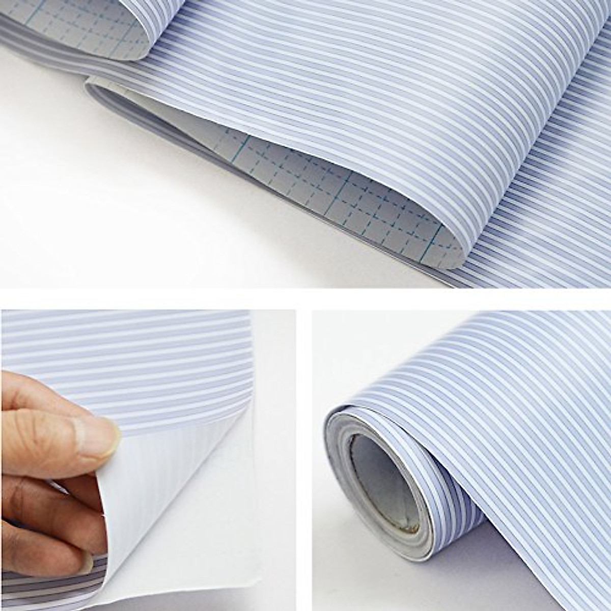 Yifely Blue White Stripes Shelf Liner Drawer Units Decor Sticker Self-Adhesive Furnitures Decor Paper 17.7 Inch by 9.8 Feet