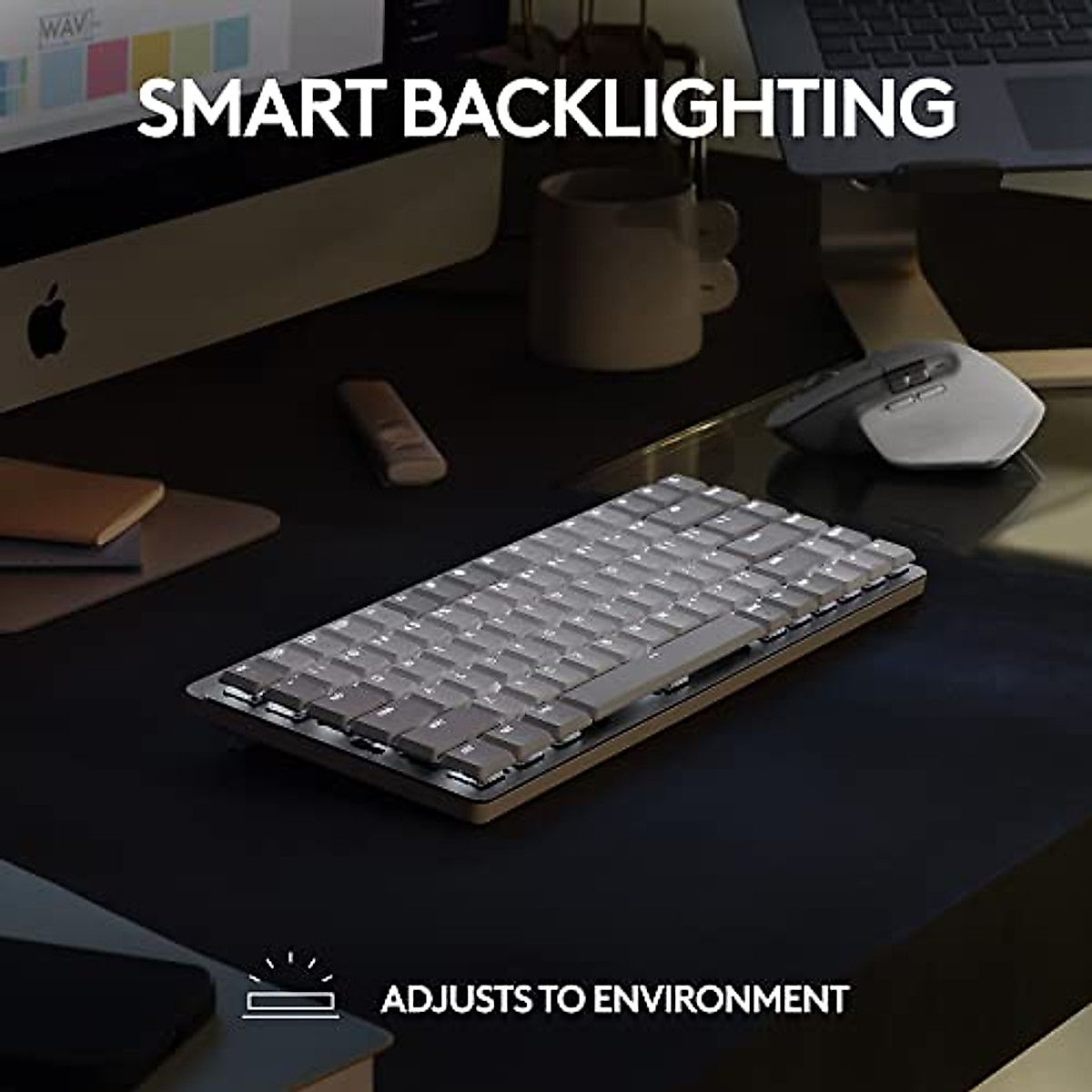 Logitech MX Mechanical Mini for Mac Wireless Illuminated Keyboard, Low-Profile Performance Switches, Tactile Quiet Keys, Backlit, Bluetooth, USB-C, Apple, iPad - Space Grey