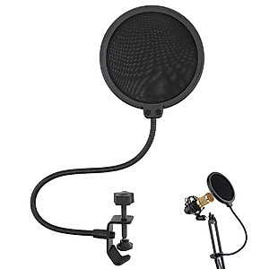 OriGlam Professional Microphone Pop Filter Mask Shield for Any Other Microphone, Dual Layered Pop Wind Screen with Flexible 360° Clip Stabilizing Arm
