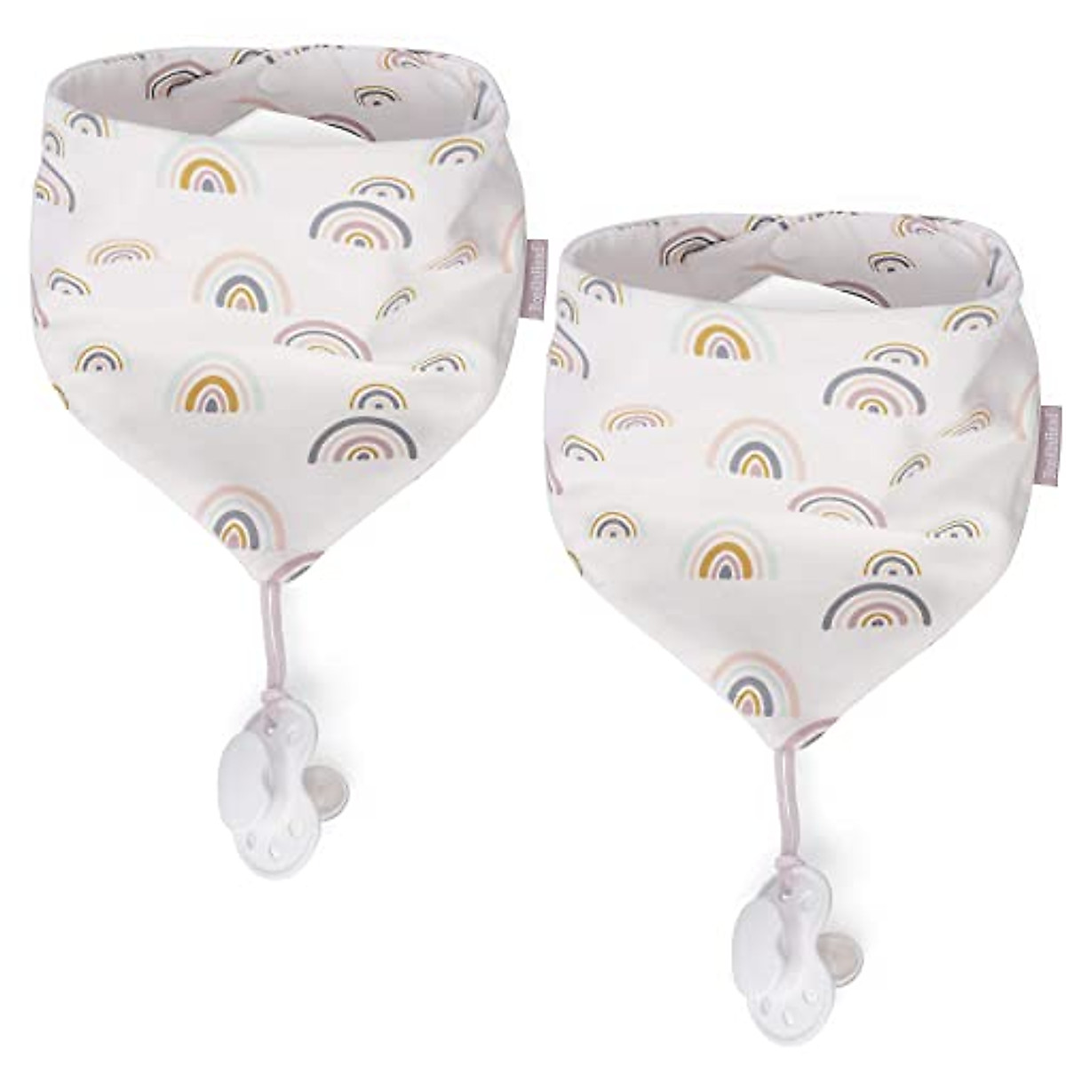 BooginHead Baby Bandana Pacifier Holder Cotton Bibs 2-Pack, Pink Rainbows
