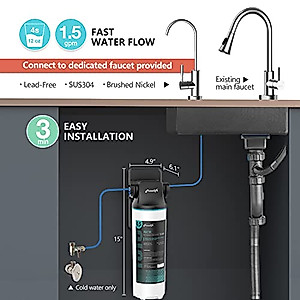 Frizzlife SW10F Under Sink Water Filter System with Brushed Nickel Faucet, NSF/ANSI 53&42 Certified, Reduces 99.99% Lead, Chlorine, Bad Taste & Odor, 8K Gallons High Capacity, 0.5 Micron, USA Tech