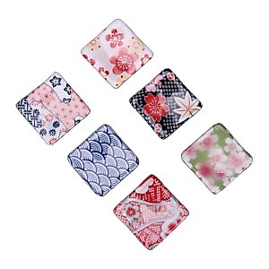CHOOLD Hand Painted Floral Ceramic Chopsticks Rest Rack Dinner Spoon Stand Knife Fork Holder Chopsticks Stand (Set of 6)-Colorful-Square