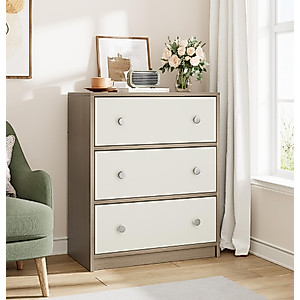 Nicehill 3 Drawer Dresser, Nightstand for Bedroom with Drawers, Small Dresser Bedside Table Chest of Drawers for Bedroom, Hallway, Entryway, Closets,Kids' Room(Light Wood Grain and White)