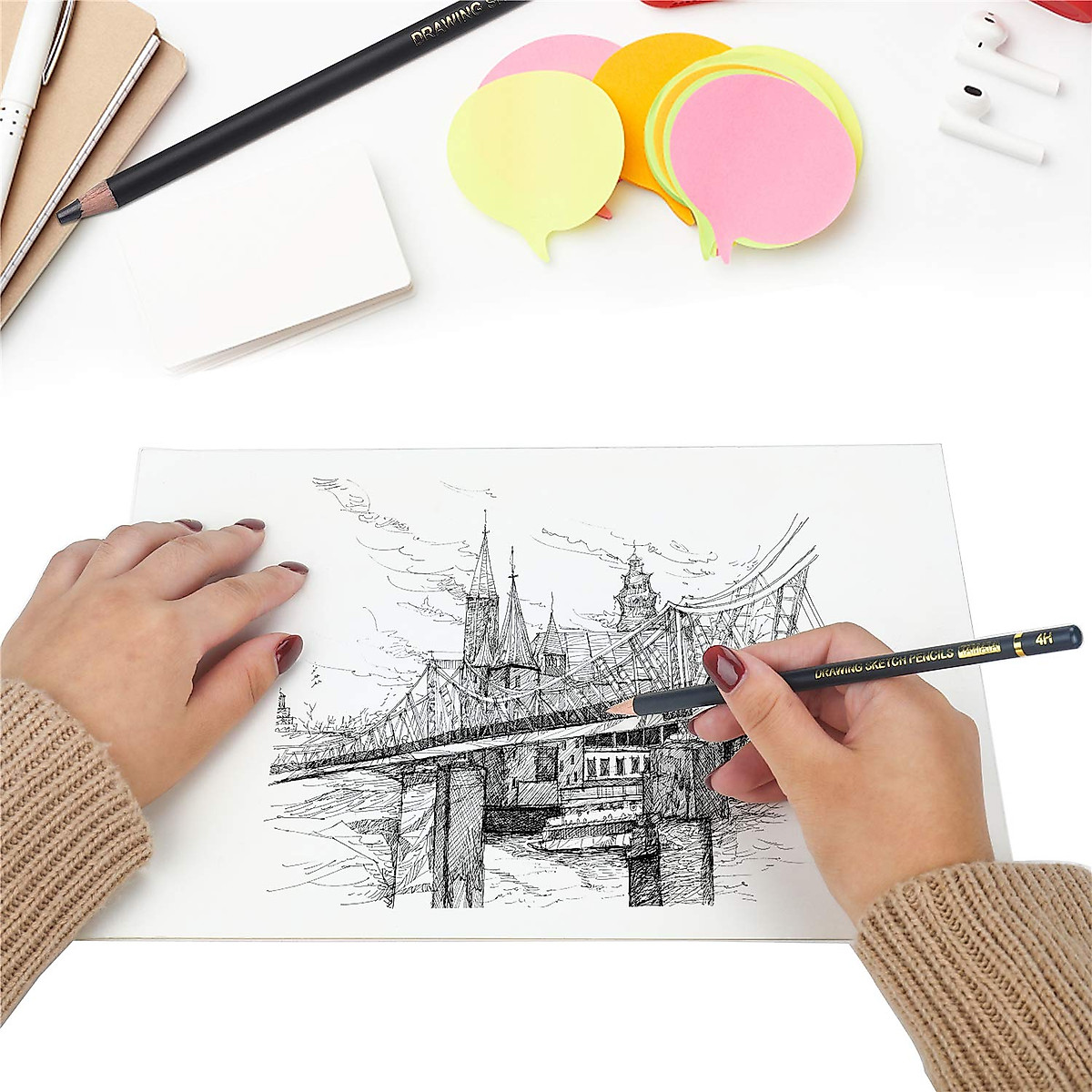 RVOGJP TAMATA Professional Drawing Sketching Pencil Set - 12 Pieces Art Drawing Graphite Pencils(12B - 4H), Ideal for Drawing Art, Sketching, Shading, for Beginners & Pro Artists