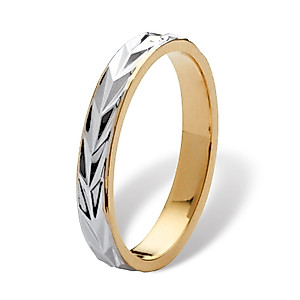 PalmBeach Yellow Gold-Plated Two Tone Textured Wedding Band Ring (3mm) Sizes 5-13 Size 6