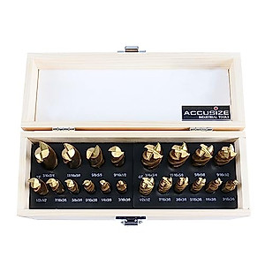 Accusize Industrial Tools 20 Pc Hss Tin Coated End Mill Set, 2 Flute and 4 Flute, Cutting Diameter from 3/16'' up to 3/4'', 1810-0100