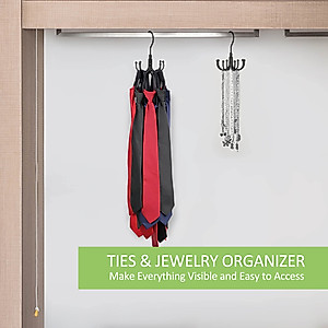 OMHOMETY Belt Hanger, Rotatable Belt Organizer for Closet, Accessories Rack, Space Saving Hanging Holder Storage Hook for Belt, Tie, Scarf, Purse, Bra, Tank Top, Black