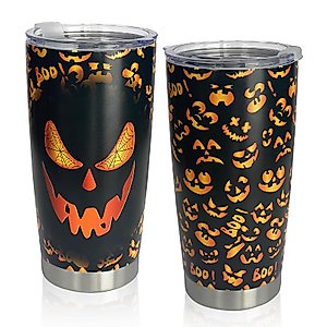 CINHOLL Halloween Boo Tumbler 20oz Insulated Stainless Cup Skull Pumpkin Nightmare Basket Gifts for Women Men Coffee Mug with Lid