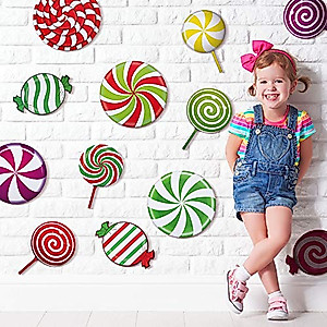 30 Pieces Christmas Candy Cutouts Peppermint Stickers Colorful Candies Round Lollipop Cutouts Candy Land Theme Xmas Candy Party Decor for Bulletin Board Decorations