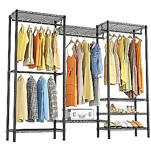 Golpart Freestanding Garment Rack Portable Closet Clothes Racks for Hanging Clothes, Heavy Duty Metal Adjustable Clothing Rack with 4 Hanging Rod & 8 Shelve, Stand Wardrobe Closet, Max Load 800LBS