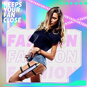 Cosblank Summer Rave Fan Holster Rave Fan Holder Folding Hand Fan Pouch Foldable Fan Sleeves with Waist Belt for Thigh Party (Holographic Silver,Classic Style)