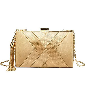 Women's Elegant Tassel Pendant Silk Evening Bag Clutch Purse for Bride Wedding Prom Night Out Party (GOLD)
