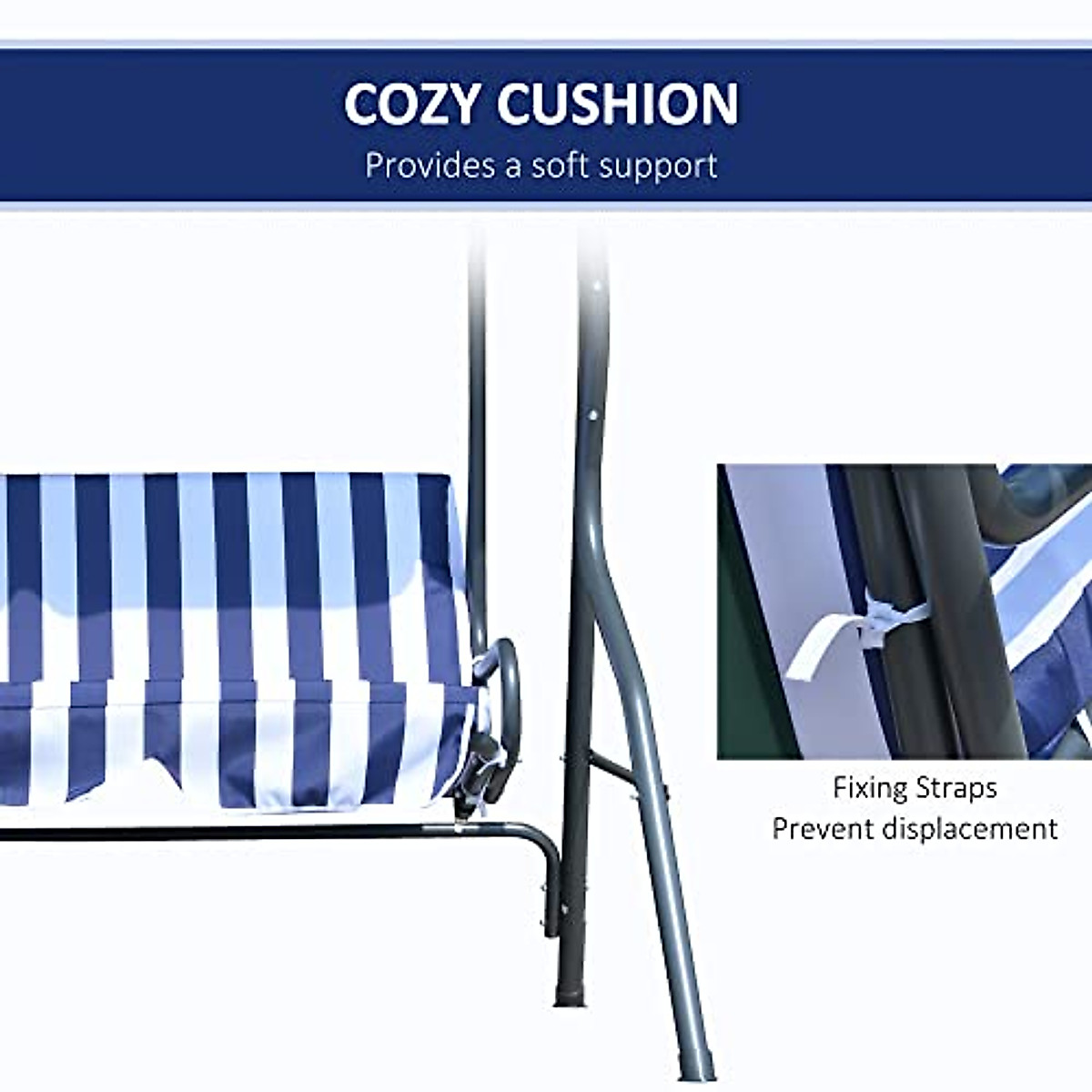 Outsunny 3-Person Porch Swing with Canopy, Patio Swing Chair, Outdoor Canopy Swing Bench with Adjustable Shade, Cushion and Steel Frame, Dark Blue