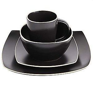 Gibson Soho Lounge Dinnerware Set, Service for 4 (16pcs), Matte Black