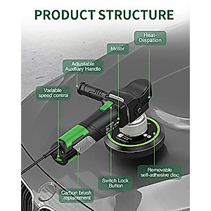 Ginour Buffer Polisher, 6 inch Dual Action Buffer for Car Detailing, Variable Speed Random Orbital Car Buffer with 2 Handles, 5 Buffing Pads & Packing Bag