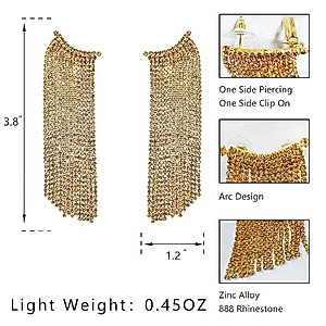 Uncle J Gold/Silver Rhinestone Crystal Long Tassel Dangle Earrings-Fringe Chain Chandelier Drop Earrings for Women, Wedding, Gifts