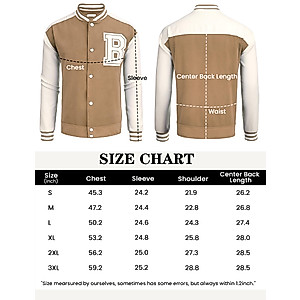 COOFANDY Baseball Jacket for Mens Letterman Varsity Jackets Button Up Khaki Sweatshirt with Letter B