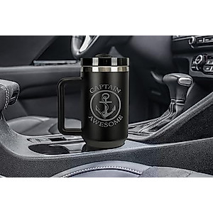 Elanze Designs Captain Awesome Nautical Anchor 40 oz. Stainless Steel, Large Water Bottle Coffee Mug, Spill & Leak Resistant, Thermal Travel Tumbler with Handle, Lid & Straw, Black