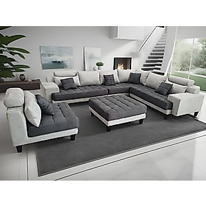 Stendmar L Shape U Shape Reversible Modern Microfiber Fabric Sectional Couch Sofa Set S150D (Gray/Dark Gray)