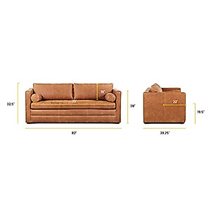 POLY & BARK Napa 82" Pull-Out Convertible Sleeper Sofa in Full-Grain Pure-Aniline Italian Leather, Cognac Tan