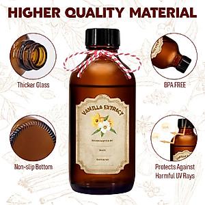 12 Pack 2 Ounce Amber Glass Bottle with Lids Vanilla Extract Homemade Brown Bottle 2 oz and 12Pcs Vanilla Extract Stickers for Syrup Gift Glass