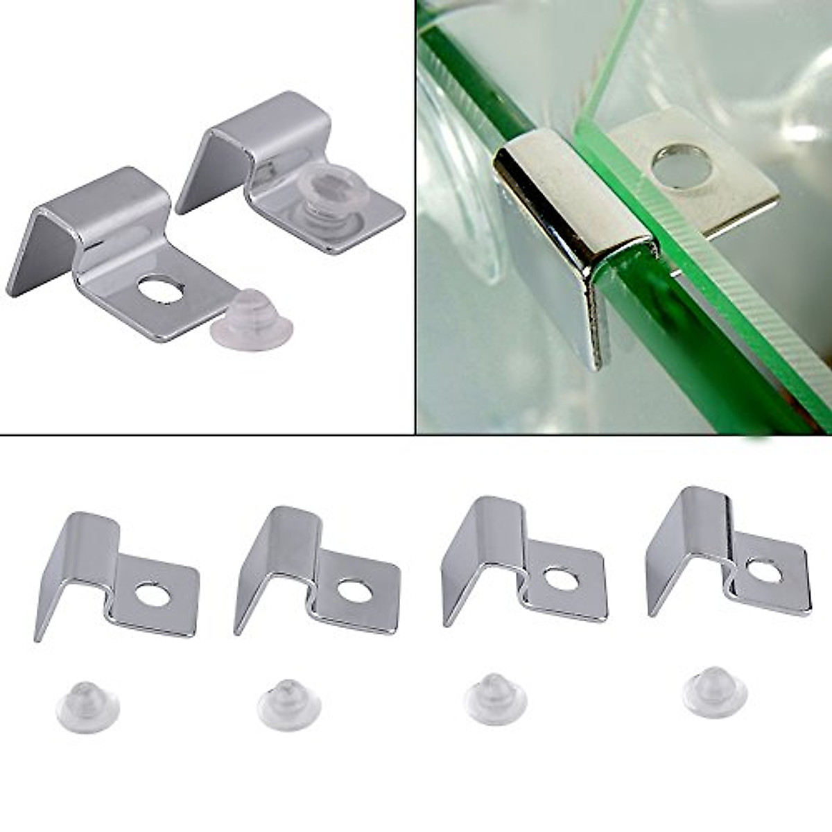 4 Size 4Pcs Stainless Steel Aquarium Fish Tank Glass Cover Support, Stainless Steel Fish Tank Cover Holder Anti-Slip Fish Tank Holders Aquarium Accessories Universal Lid Clips(6mm)