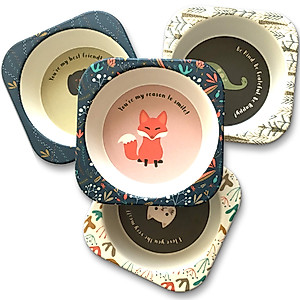 BeeBon Beauty Home Bamboo Bowls for Kids, Super Cute - Easy to Clean - Eco Friendly Kids Bowls, Non Toxic - BPA Free - Dishwasher Safe Bamboo Bowl, Perfect Size Toddler Bowls, 14 Oz, 4 Pack