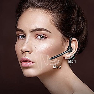 Lymoc Wireless Earbuds,Dual Mic Bluetooth Earpiece Headset 5.1 Trucker Handsfree Earphones for Cell Phones ENC Noise Cancelling CVC8.0 Headphone 16 Hours Talktime for Business/Driving/Office-