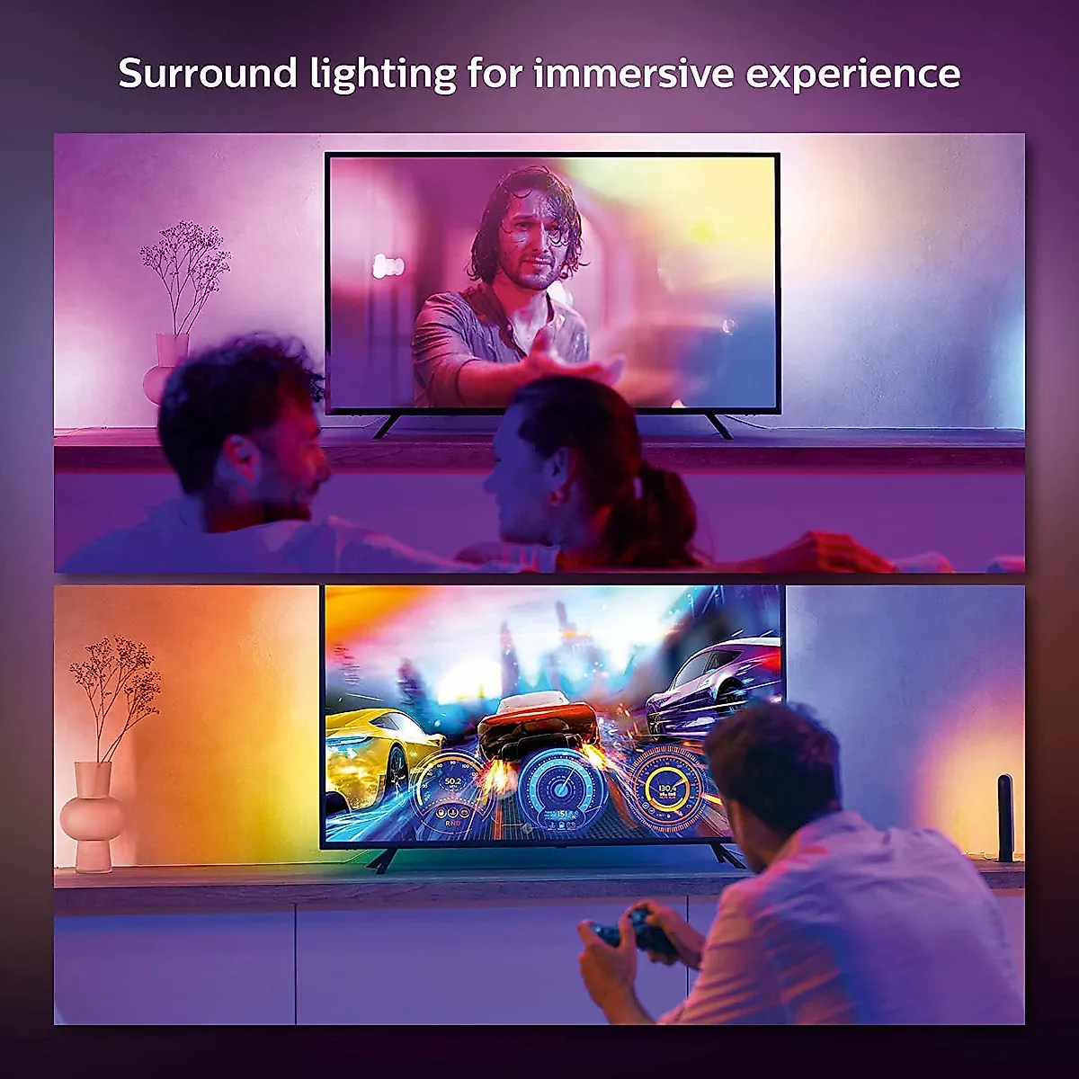 Philips Hue Gradient LightStrip 75" (Sync with TV, Music and Gaming), Hue Hub & Hue Sync Box Required (Renewed)