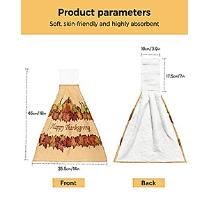 Happy Thanksgiving Orange Kitchen Hanging Towel Hand Towels with Loop, 1 Pack Soft Absorbent Tie Towel for Bathroom Farm Crops Pumpkin and Maple Leaves Tea Bar Dish Cloths Home Cleaning Terry