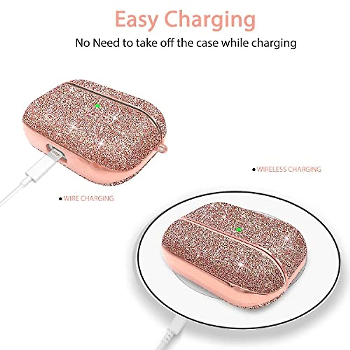 Casewind AirPod Pro Case,AirPods Pro Case,AirPods Pro Case Cover Bling Glitter Cute Full Protective Hard Shockproof Keychain Ring for Women Girl Men AirPod Pro Charging Case,Front LED Visible,Pink