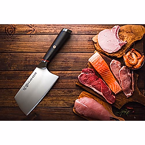 DALSTRONG Meat Cleaver Knife - 7 inch - Phantom Series - Premium Japanese High-Carbon AUS-8 Steel - Razor Sharp - Spanish Pakkawood Handle Kitchen Knife - Meat Cutting, Carving, Bone - Sheath Included