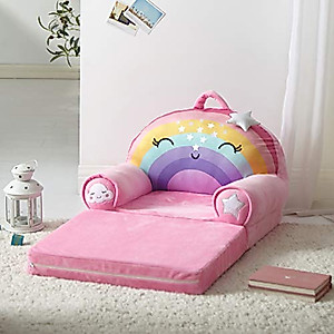 Heritage Kids Rainbow Convertible Flip Lounger Foam Chair - Soft Plush Fabric - Ages 3+, Pink