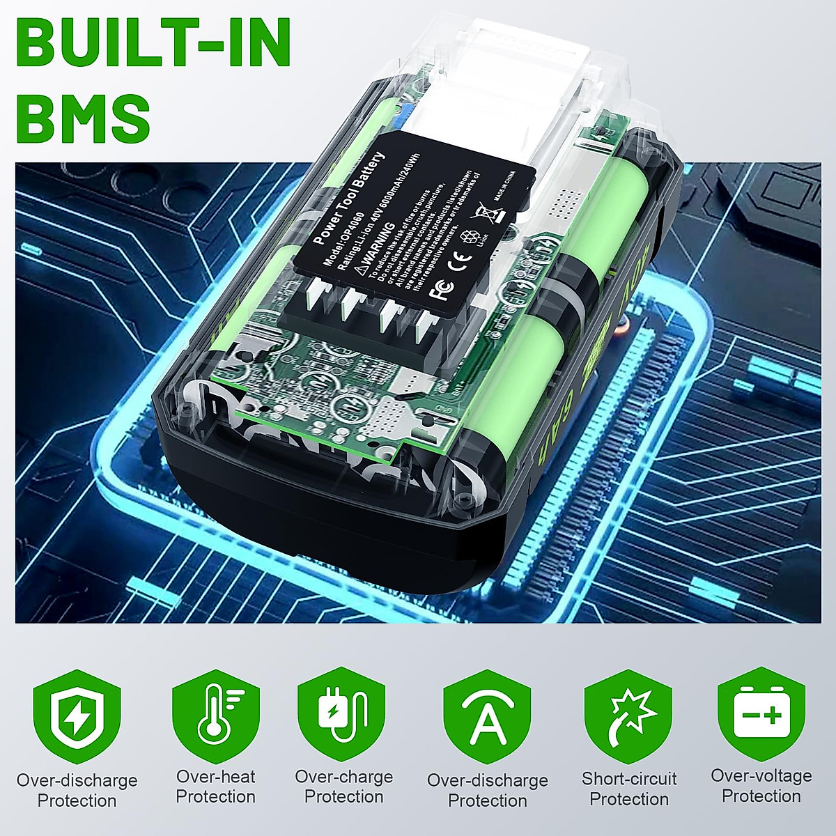 ARyee 40V 6.0Ah OP4050A Replacement for Ryobi 40V Lithium Battery OP4040 OP4015 OP4026 OP40201 OP40261 OP4030 OP40301 OP40401 OP40501 OP40601 Cordless Power Tool