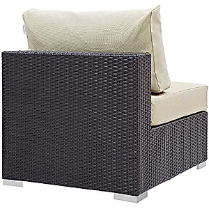 Modway Convene Wicker Rattan Outdoor Patio Sectional Sofa Armless Chair in Espresso Beige