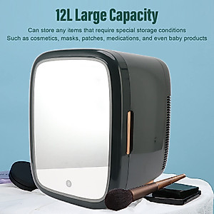 LIANGLIDE Mini Fridge for Skin Care, 12L Skincare Fridge, Mini Fridge with Dimmable LED Mirror, Portable Small Refrigerator Cooler for Food, Cosmetics, Home, Office and Car (US Plug)