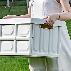 LYZOLICS Collapsible Storage Bin with Wooden Lid, Foldable&Stackable Storage Crate for Outdoor Car, Toys, Camping, Picnic, Indoor Home Room (30L-2pcs)