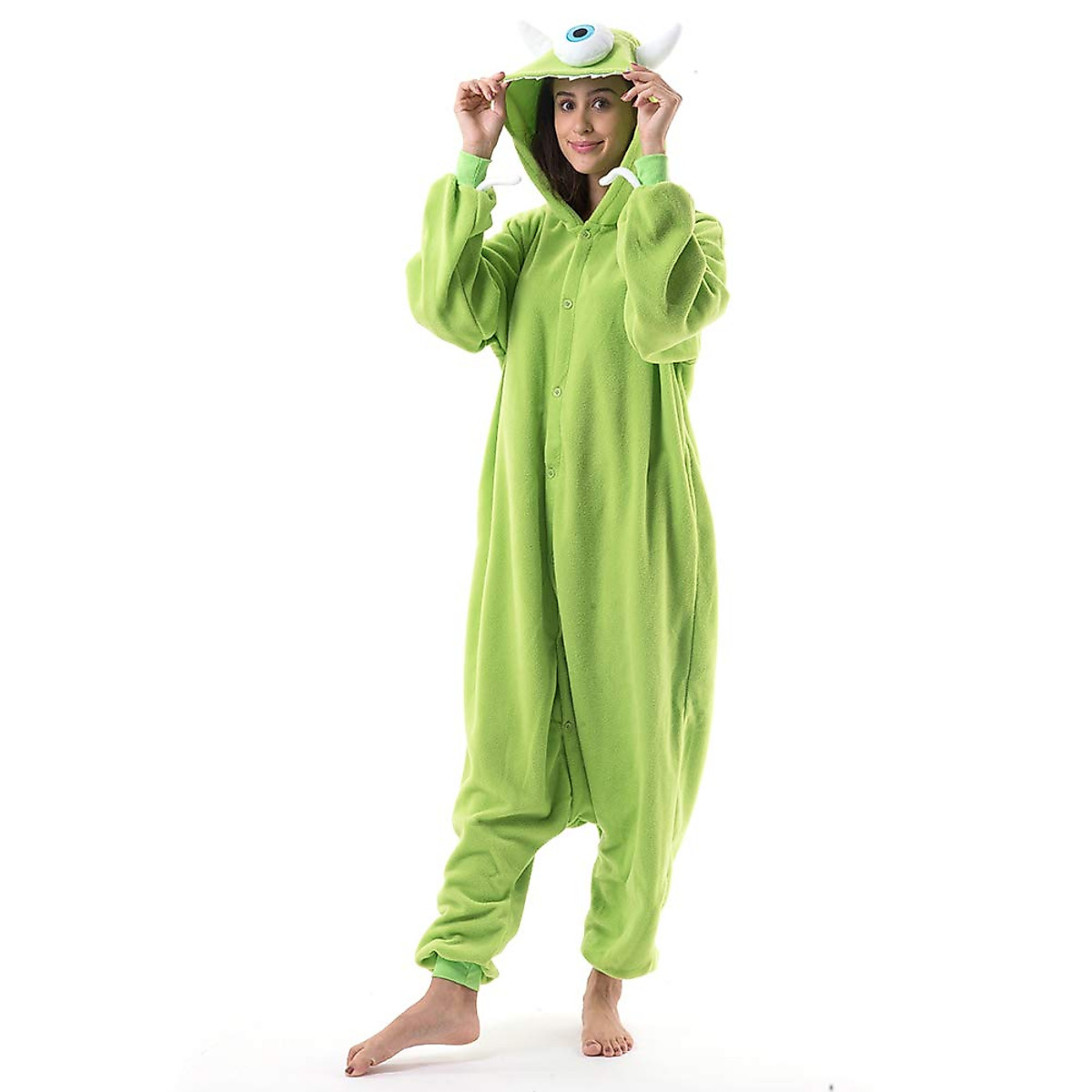 Beauty Shine Unisex Adult Onesie One Piece Pajamas Cosplay Cartoon Costume Halloween Christmas Sleepwear Jumpsuit Homewear(Mike Wazowski, X-Large)