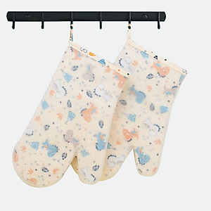 Professional Silicone Oven Mitts,Heat Resistant Waterproof Gloves, Anti-scalding Chef Cooking and Baking Pothholders, Flexible Oven Gloves with Quilted Liner,1 Pair, 11.6 Inch (Dinosaur)