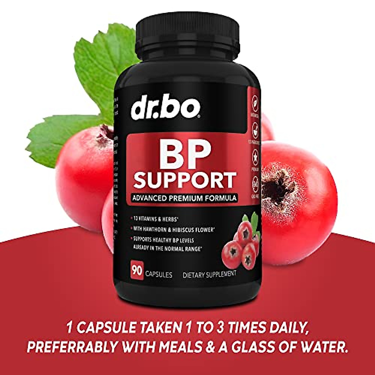 DR. BO Blood BP Support Supplement - Healthy Herbal Garlic & Natural Hibiscus Supplement Health Herbs Vitamin Formula - Hawthorn Pills Heart Vitamins Blend Flow Supplements Capsules for Women & Men