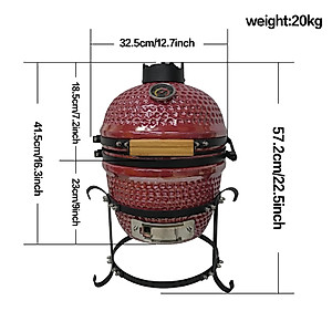 AUPLEX 13" Kamado Charcoal Grill, Ceramic BBQ Charcoal Grill, Mini Portable Clay Smoker Oven Barbecue Grill for Backyard, Balcony- Shiny Red