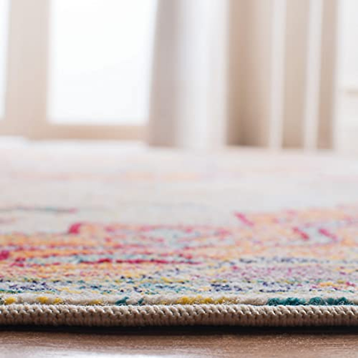 SAFAVIEH Crystal Collection Area Rug - 8' x 10', Light Blue & Fuchsia, Medallion Distressed Design, Non-Shedding & Easy Care, Ideal for High Traffic Areas in Living Room, Bedroom (CRS501B)