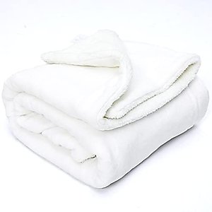 TILLYOU Reversible Plush Sherpa Fleece Baby Blanket for Boys, Girls, Kids, Toddler, Infant, Newborn, 40”x50” - Fuzzy Fluffy Warm Throw Blanket for Toddler Bed, Crib, Stroller, Bassinet, Pet, White