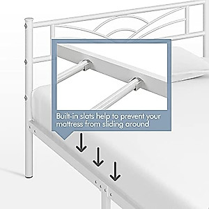 Yaheetech Twin Size Bed Frame Metal Platform Bed Mattress Foundation with Cloud-Inspired Design Headboard/Footboard/Ample Under Bed Storage/No Box Spring Needed/Twin Size White